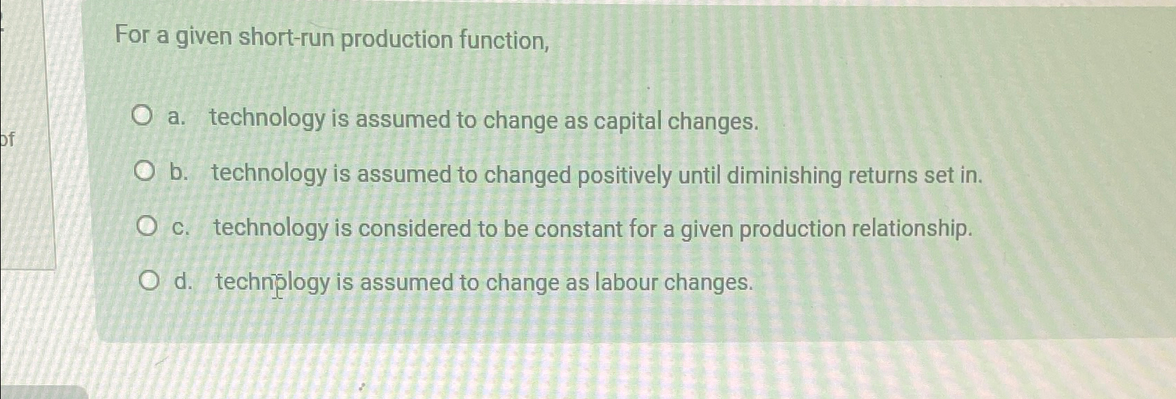 Solved For a given short-run production function,a. | Chegg.com