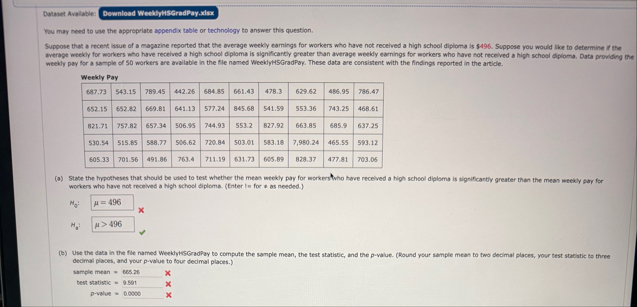 Solved Dataset Available:Download WeeklyHSGradPay.xlsxYou | Chegg.com