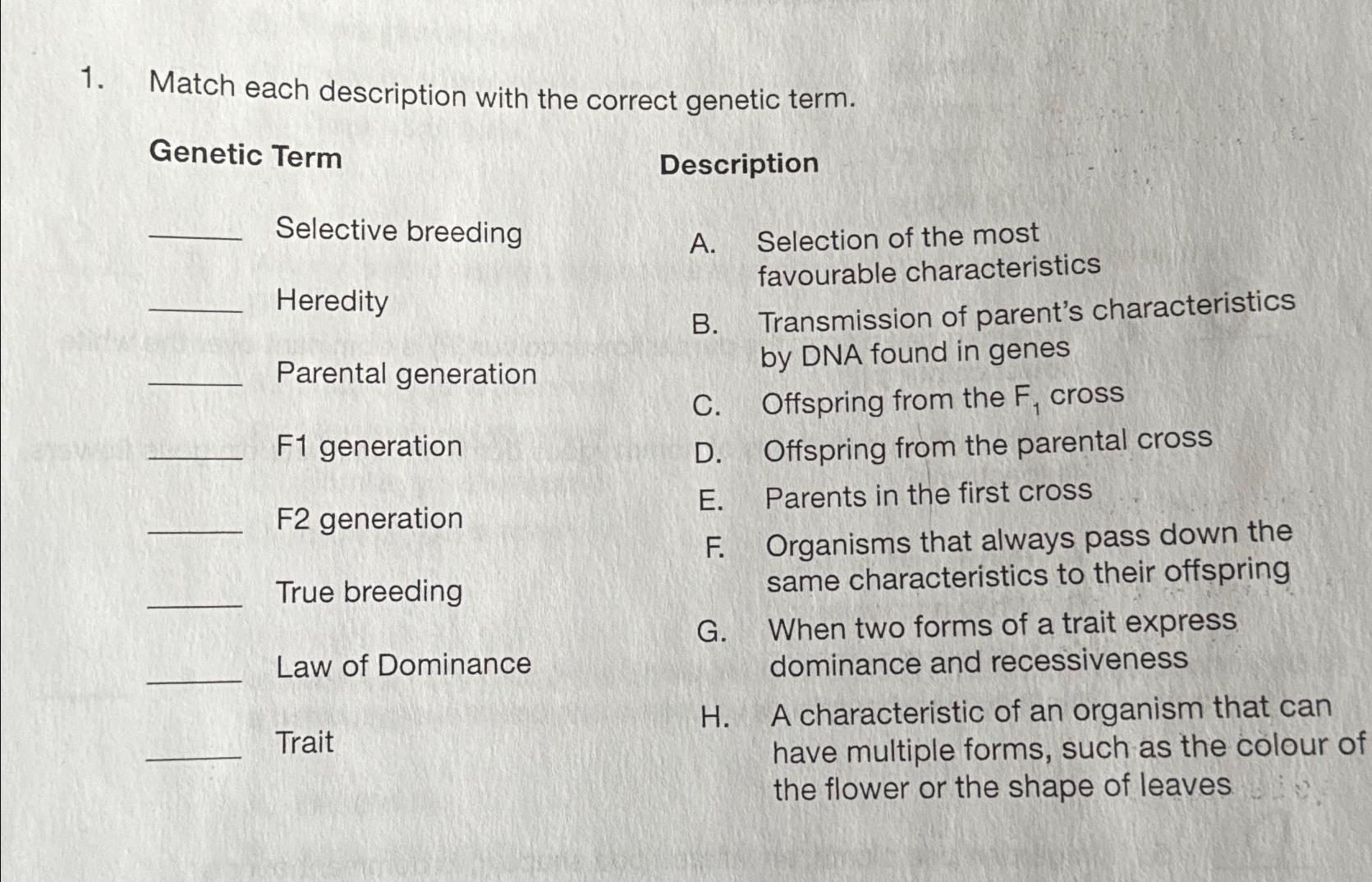 Solved Match each description with the correct genetic | Chegg.com