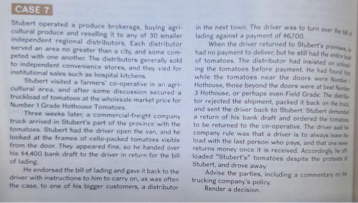 Stubert operated a produce brokerage, buying agri- in | Chegg.com