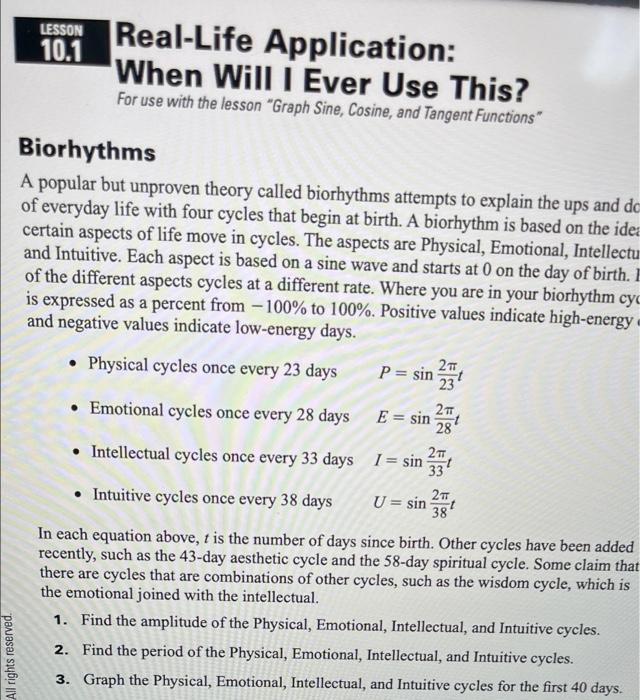 Solved LESSON Real-Life Application: 10.1 When Will I Ever | Chegg.com