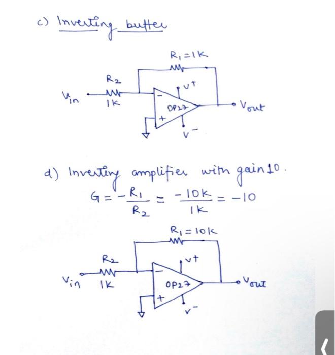 Solved c) Inverting butter d) Inverting amplifier with gain | Chegg.com