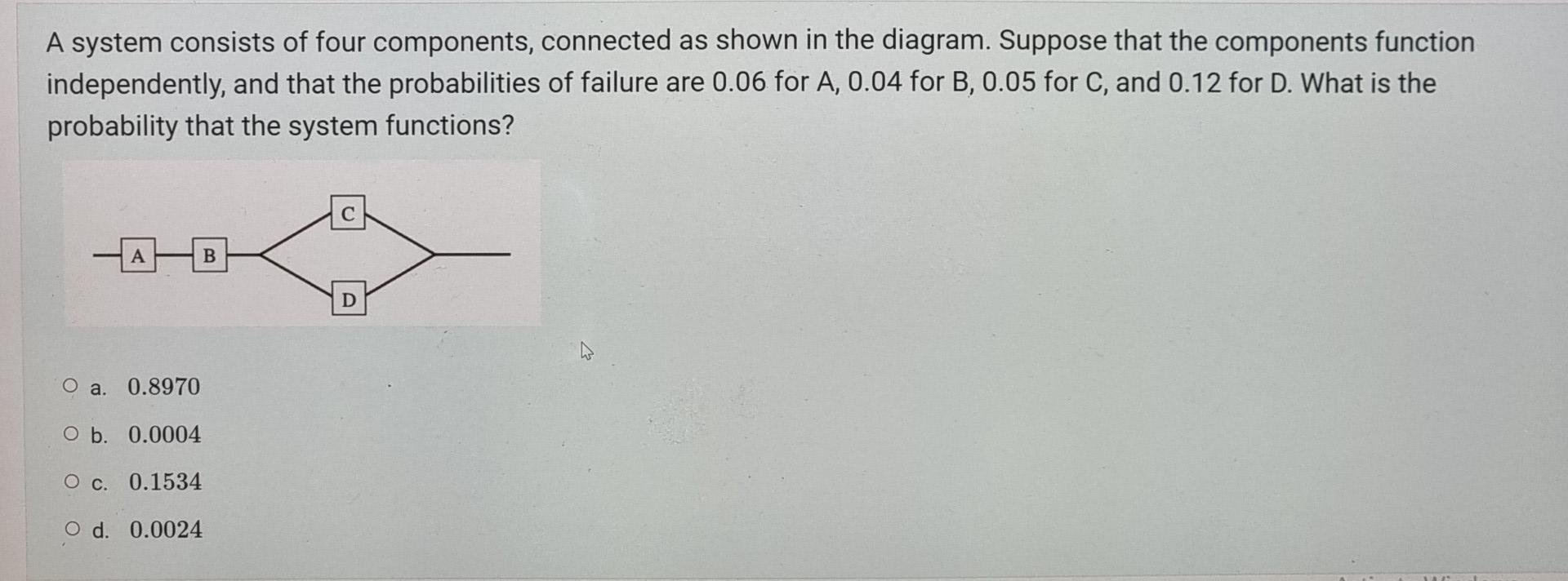 Solved A system consists of four components, connected as | Chegg.com