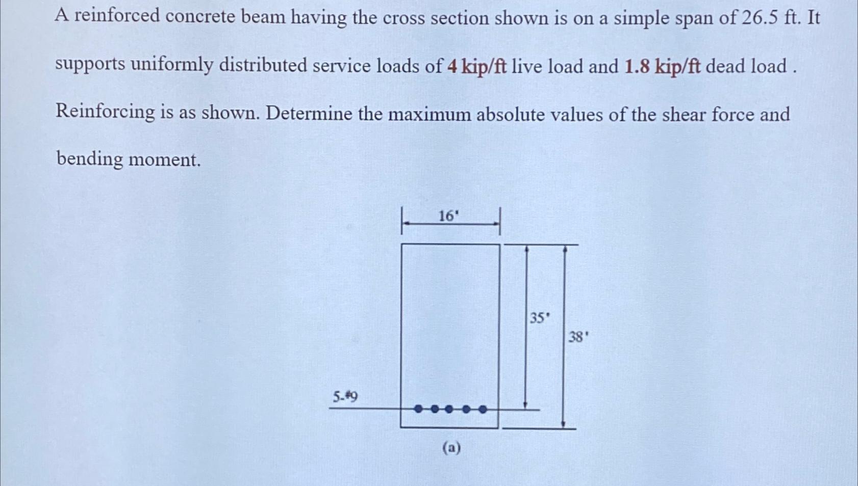 Solved A reinforced concrete beam having the cross section | Chegg.com