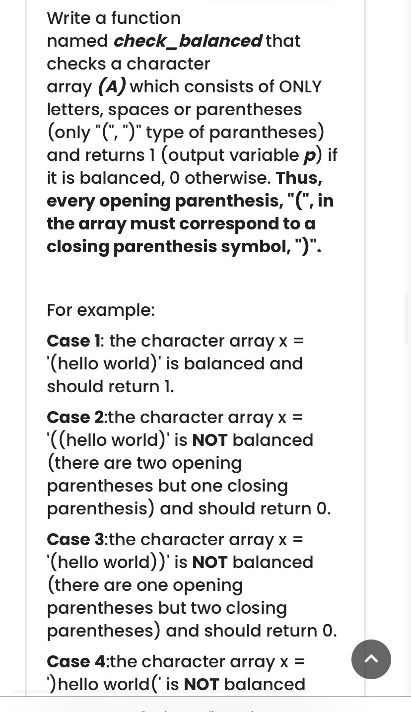 Solved Write a function named check_balanced that checks a | Chegg.com