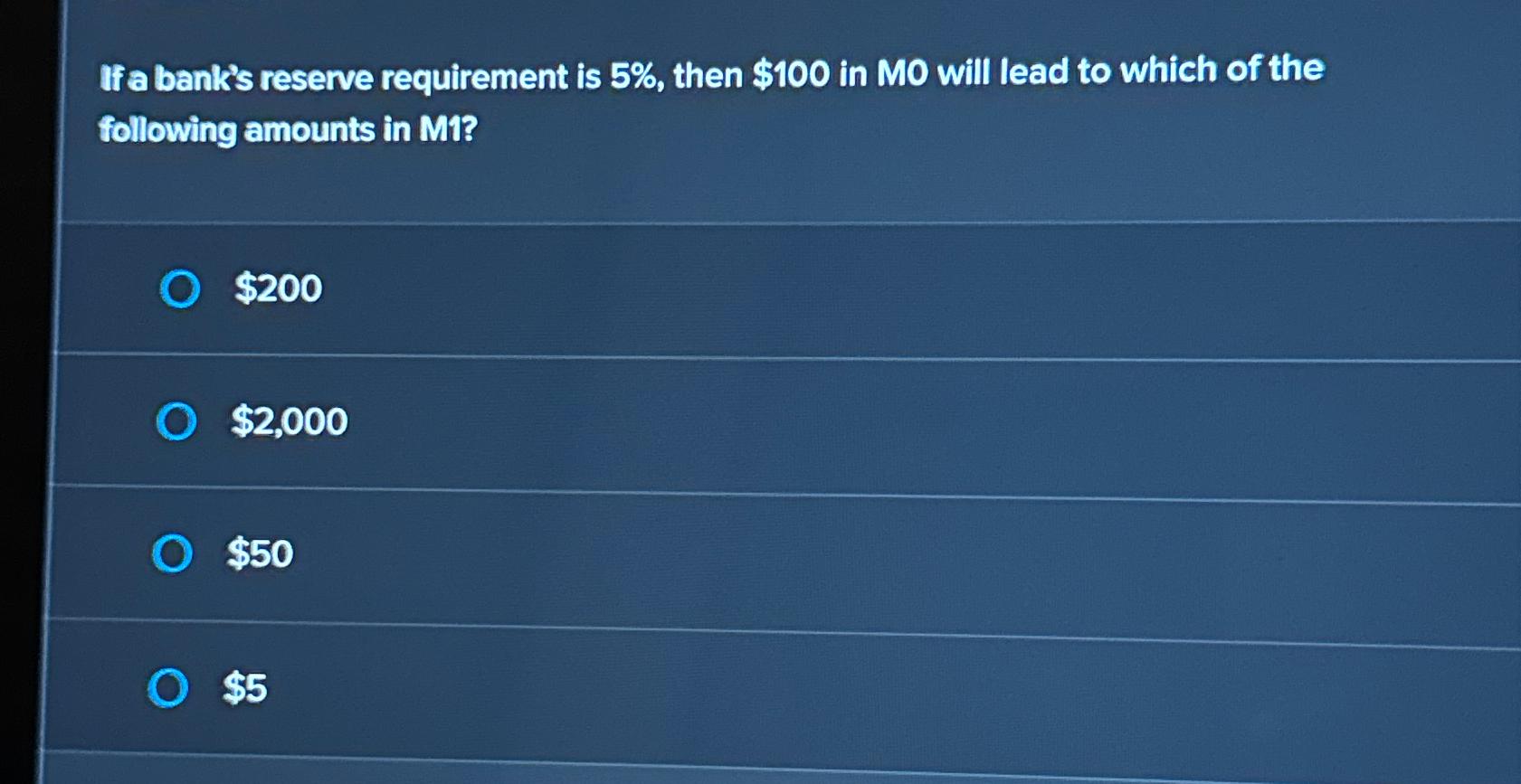 Solved If a bank's reserve requirement is 5%, ﻿then $100 ﻿in | Chegg.com
