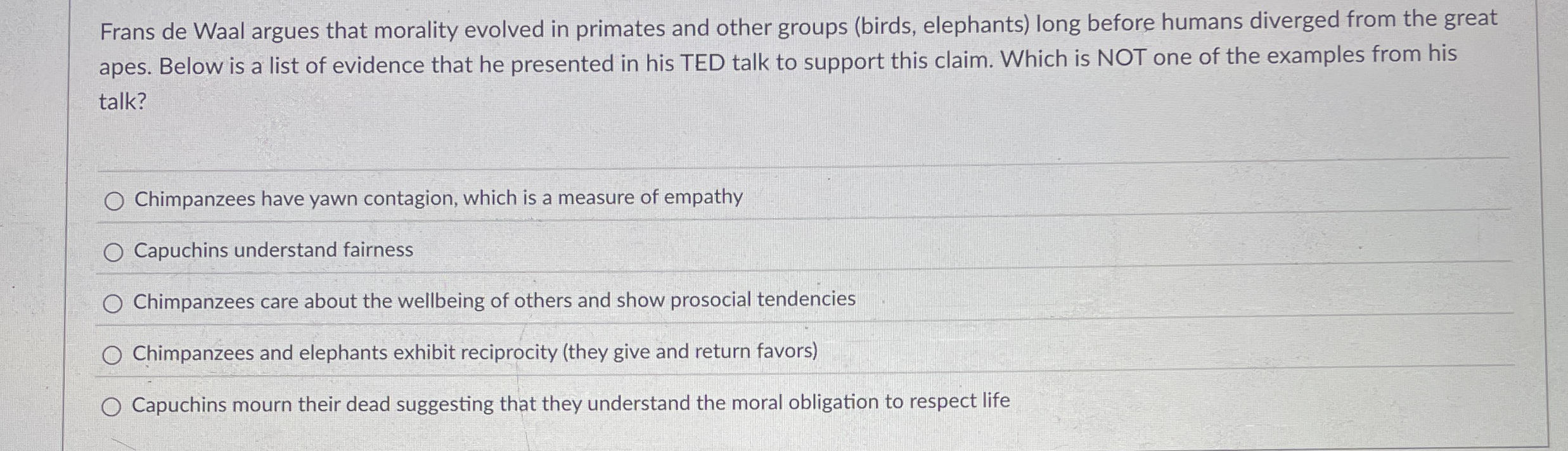 Solved Frans de Waal argues that morality evolved in | Chegg.com