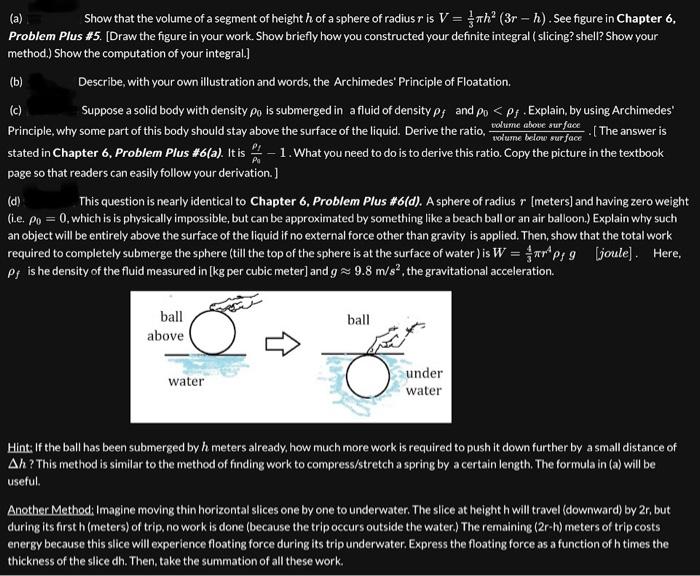 Solved (a) Show that the volume of a segment of height h of | Chegg.com