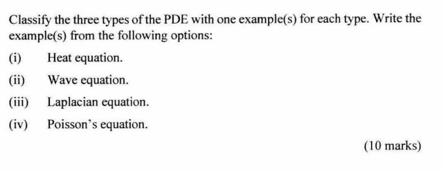 Solved Classify the three types of the PDE with one | Chegg.com