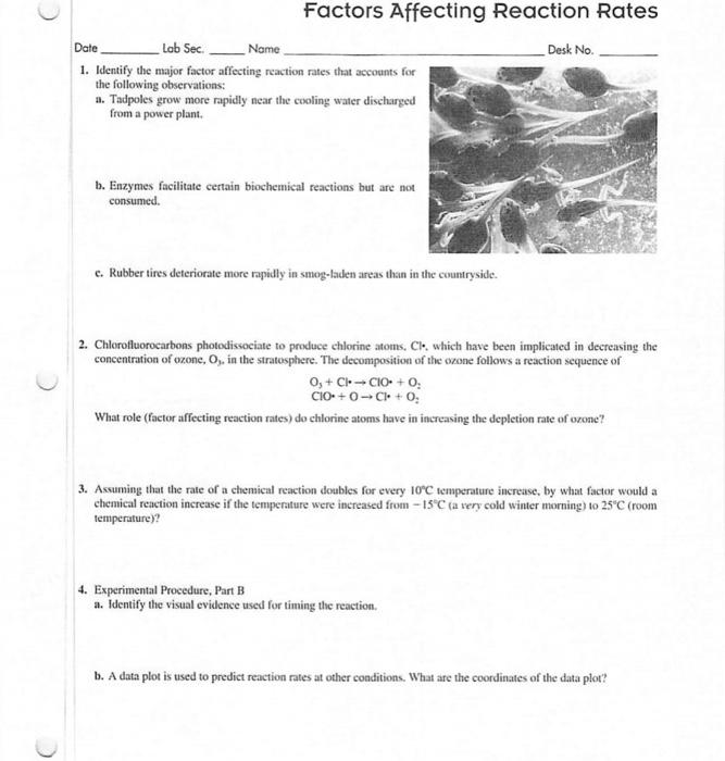 Factors Affecting Reaction Rates Name Desk No. Date | Chegg.com