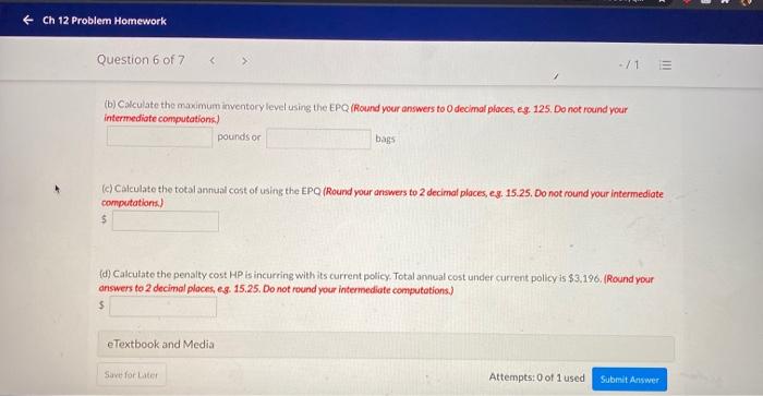 Solved + Ch 12 Problem Homework Question 6 of 7 -/15 View | Chegg.com