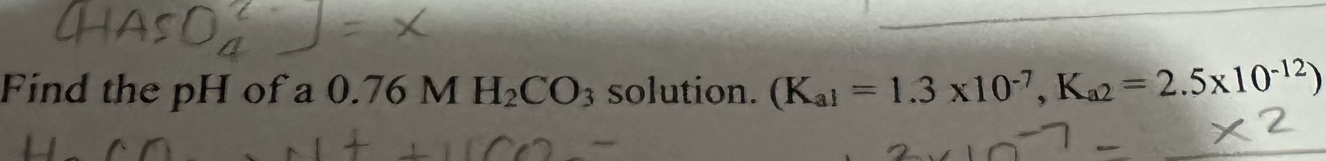 Solved Find the pH of a 0.76M H2CO3 ﻿solution. | Chegg.com