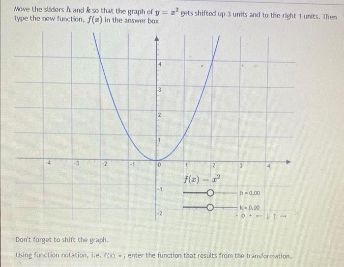 Solved Move the sliders h and k so that the graph of y=x2 | Chegg.com
