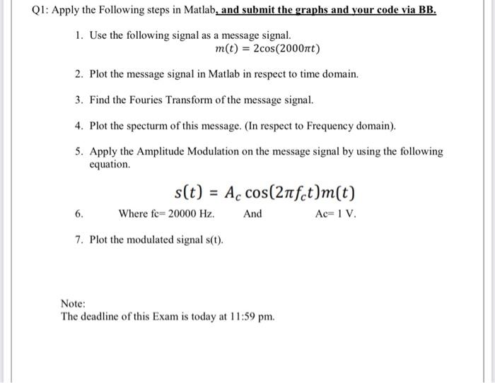 Solved 1: Apply the Following steps in Matlab, and submit | Chegg.com