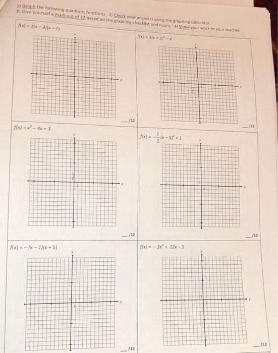 Solved 1) Graph the following quadratic functions. 2) Check | Chegg.com