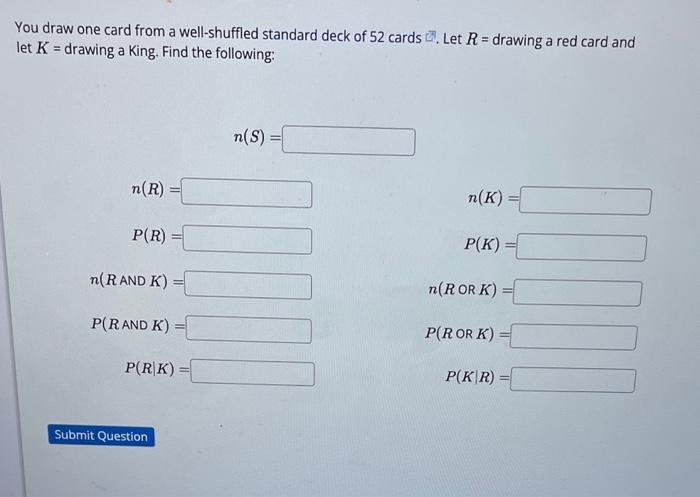 Solved You draw one card from a well-shuffled standard deck | Chegg.com