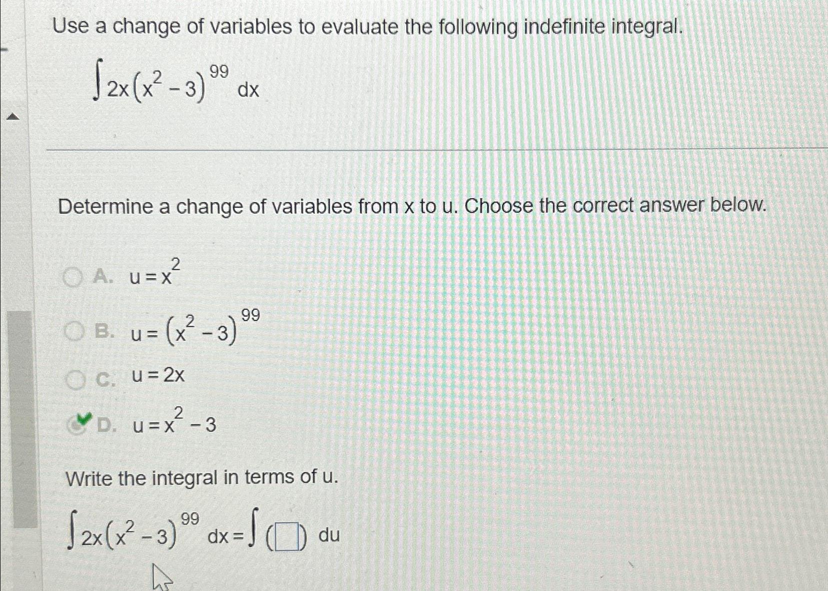 Solved Use a change of variables to evaluate the following | Chegg.com