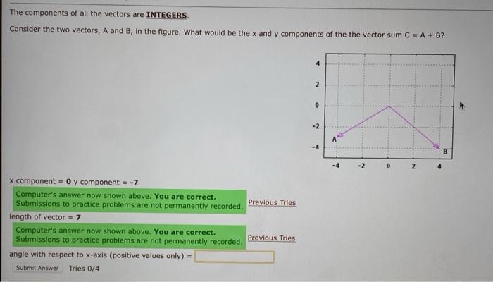 Solved The components of all the vectors are INTEGERS | Chegg.com