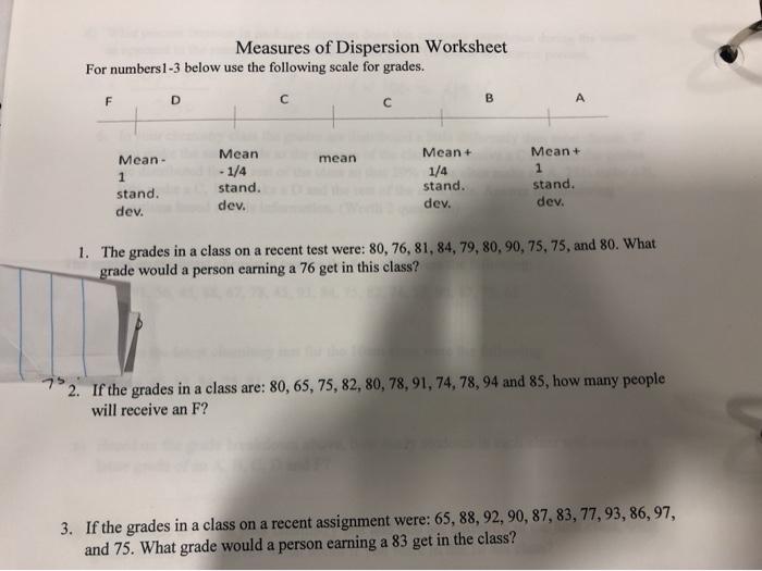 Solved Measures of Dispersion Worksheet For numbers 1-3 | Chegg.com
