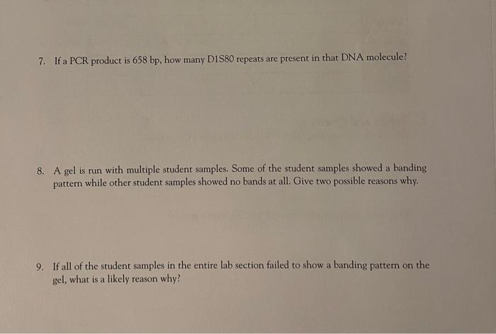Solved 7. If a PCR product is 658bp, how many D1S80 repeats | Chegg.com