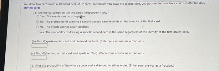 Solved ou draw two cards from a standard deck of 52 cards, | Chegg.com