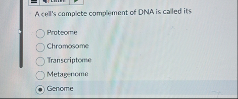 Solved A cell's complete complement of DNA is called | Chegg.com