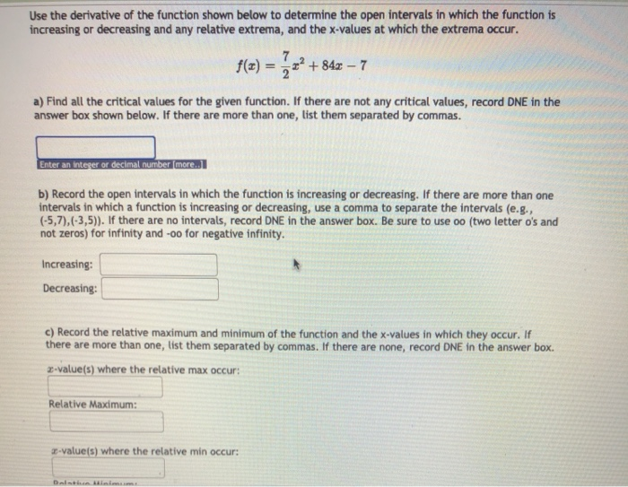 Solved Use the derivative of the function shown below to | Chegg.com