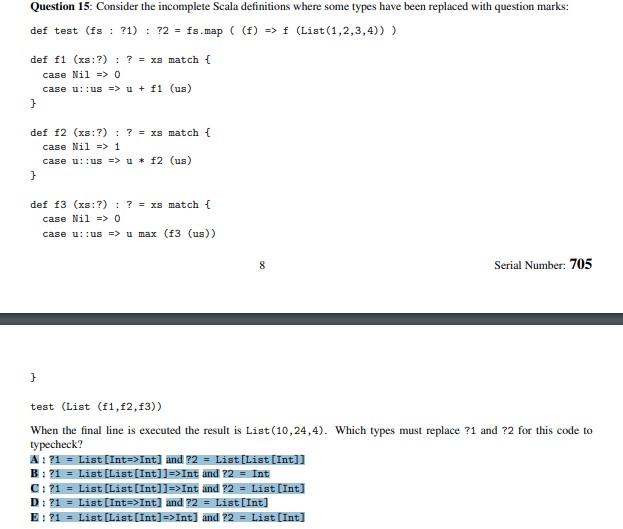 Solved Consider the incomplete Scala definitions where some | Chegg.com