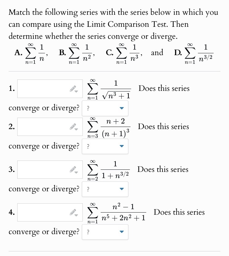 Solved Match the following series with the series below in | Chegg.com