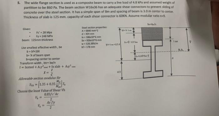 5. The wide flange section is used as a composite | Chegg.com
