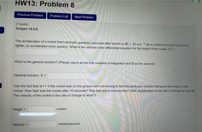 Solved HW13: Problem 8 Previous Problem Problem List Next | Chegg.com Solved HW13: Problem 8 Previous Problem Problem List Next | Chegg.com
