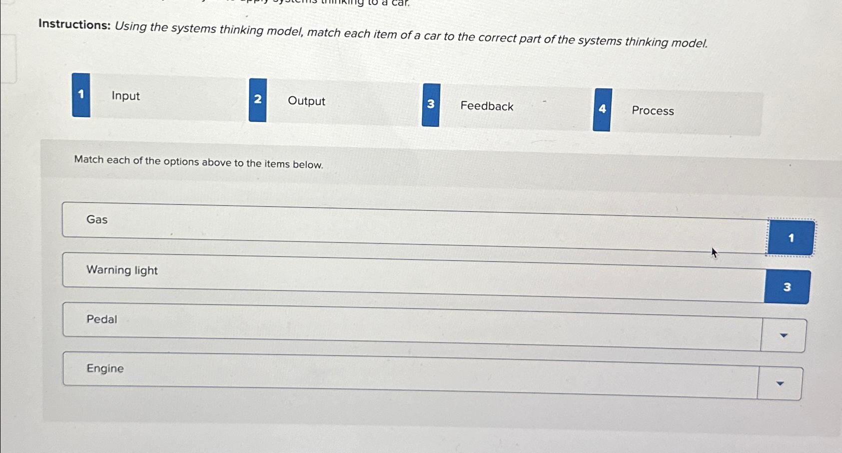 Solved Instructions: Using the systems thinking model, match | Chegg.com