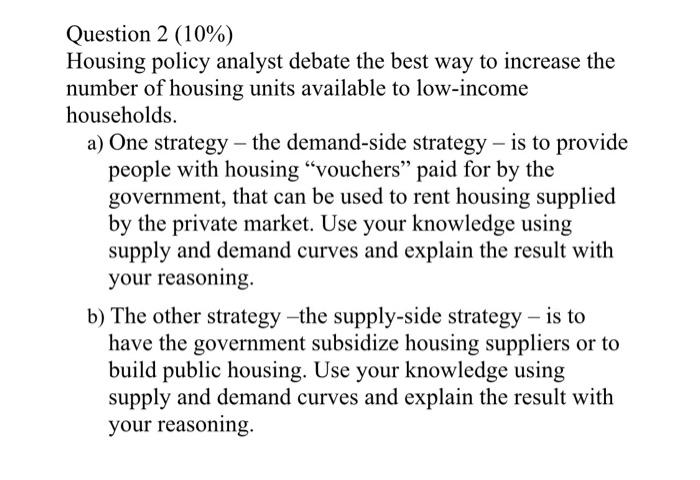 Solved Question 2 (10%) Housing policy analyst debate the | Chegg.com