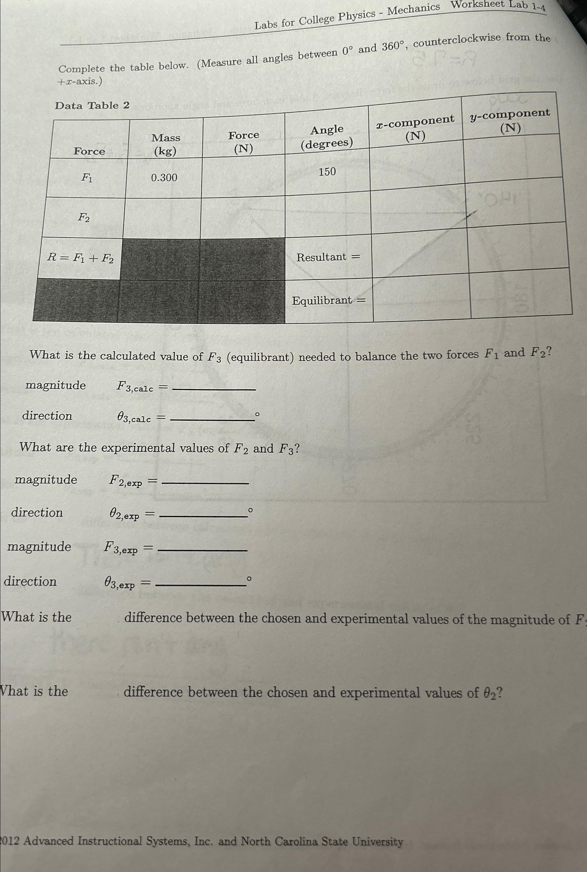 Solved Labs for College Physics - Mechanics Worksheet Lab | Chegg.com