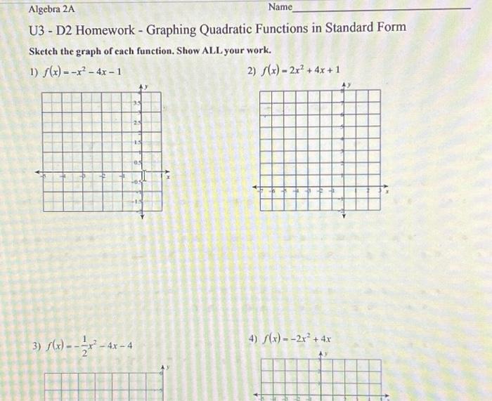 Solved U3 - D2 Homework - Graphing Quadratic Functions in | Chegg.com