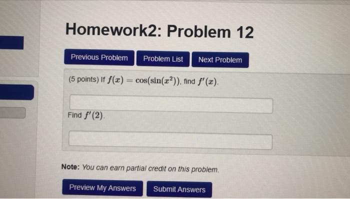 Solved Homework2: Problem 12 Previous Problem Problem List | Chegg.com