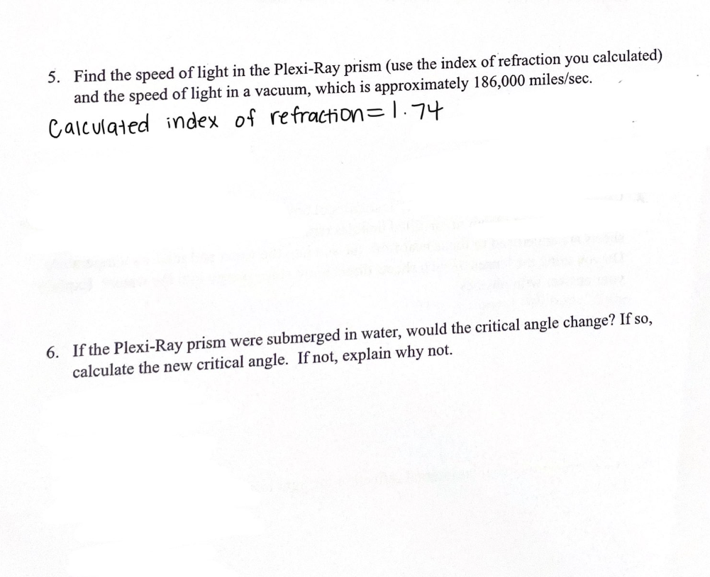 Solved Find the speed of light in the Plexi-Ray prism (use | Chegg.com