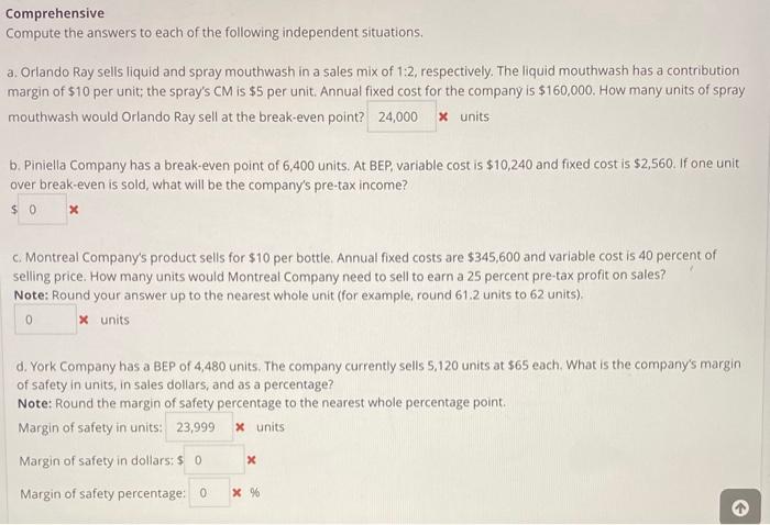 Solved Comprehensive Compute the answers to each of the | Chegg.com