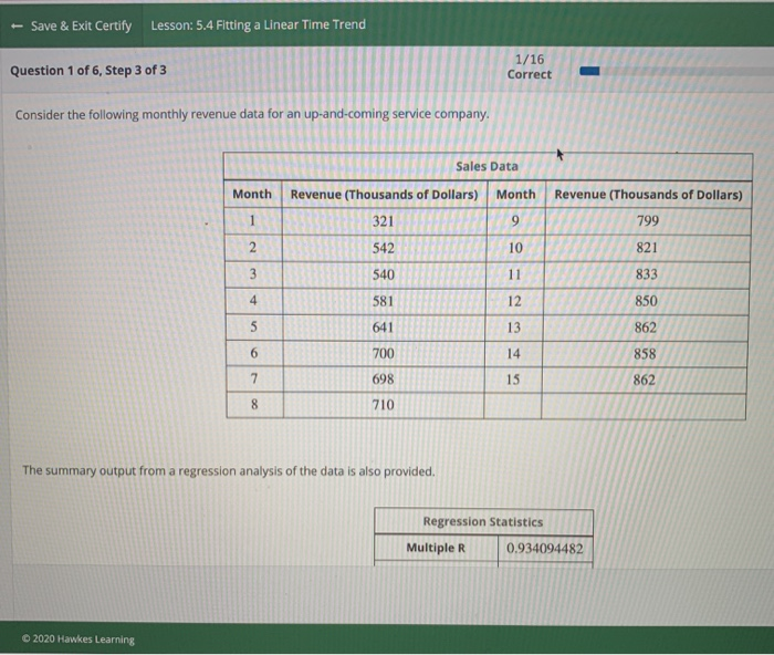 Solved Save & Exit Certify Lesson: 5.4 Fitting a Linear Time | Chegg.com