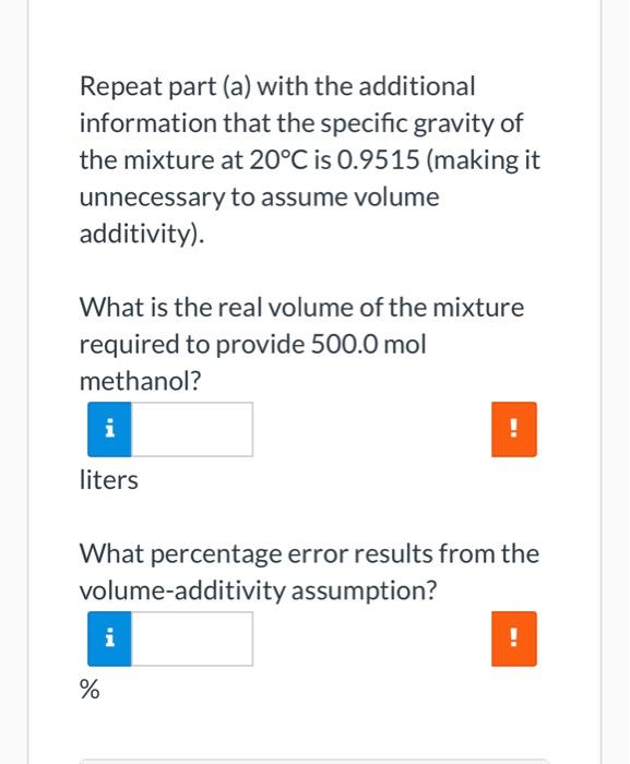 A mixture of methanol (methyl alcohol) and water | Chegg.com