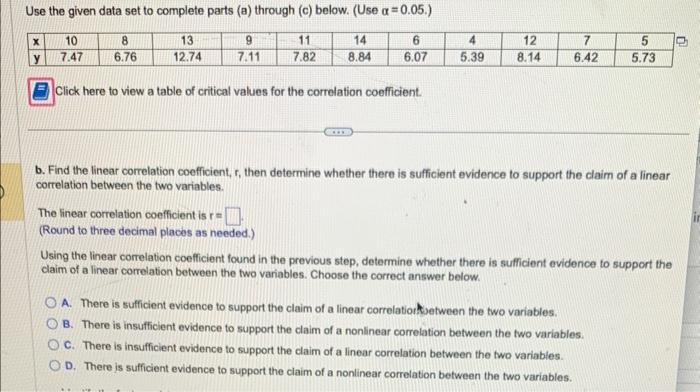 Solved Use the given data set to complete parts (a) through | Chegg.com