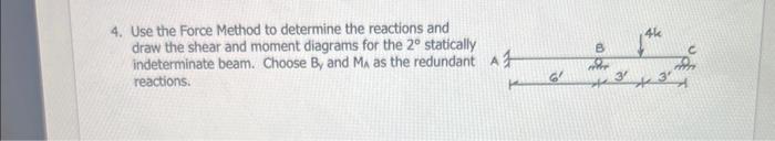 Solved 4. Use the Force Method to determine the reactions | Chegg.com