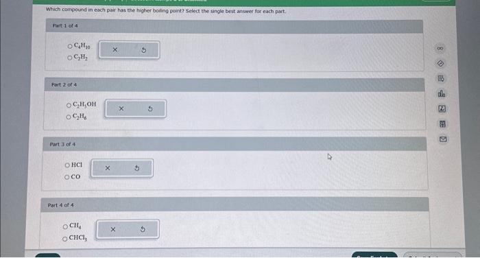 Solved which compound in each pair has the higher boiling | Chegg.com