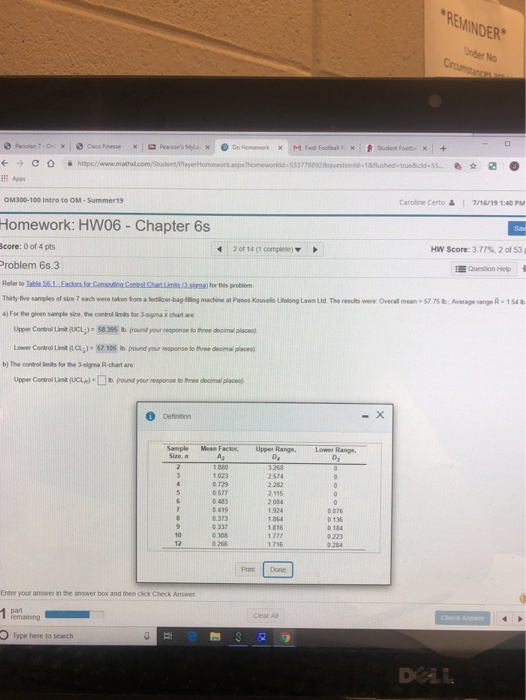 Solved the control limits for the 3 sigma R chart area) | Chegg.com