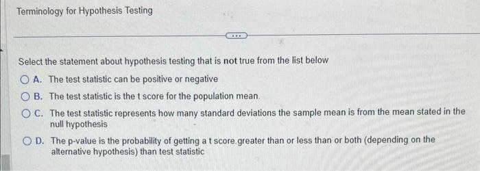 Solved Terminology for Hypothesis Testing Select the | Chegg.com