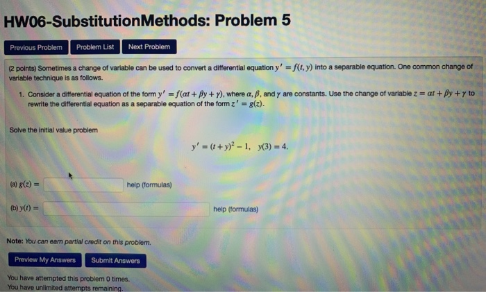 Solved HW06-Substitution Methods: Problem 5 Previous Problem | Chegg.com