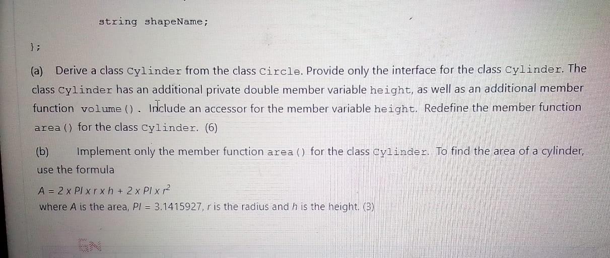 Solved Consider the class circle: const double PI | Chegg.com