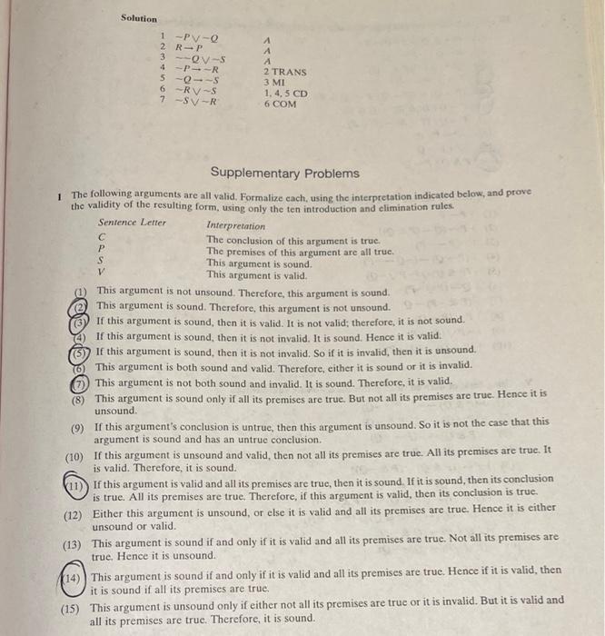 Supplementary Problems 1 The following arguments are | Chegg.com