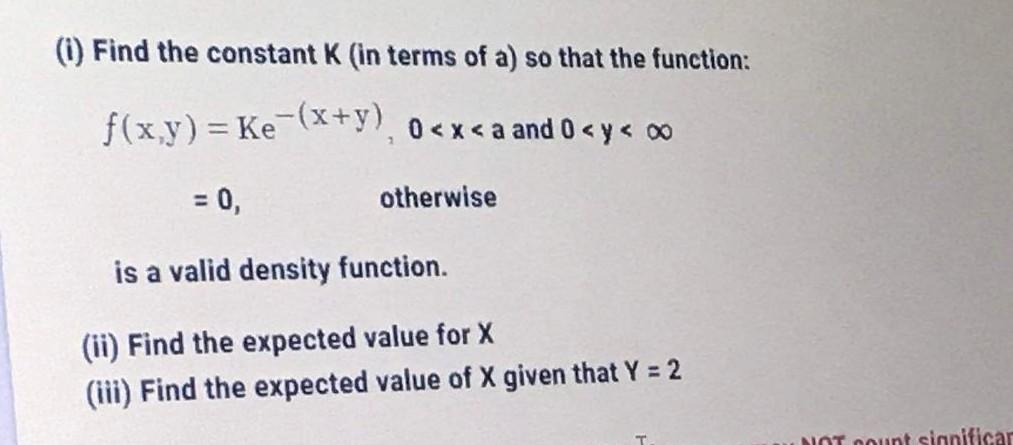 Solved (i) Find the constant K (in terms of a) so that the | Chegg.com