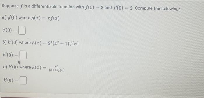 Solved Suppose f is a differentiable function with f(0)=3 | Chegg.com